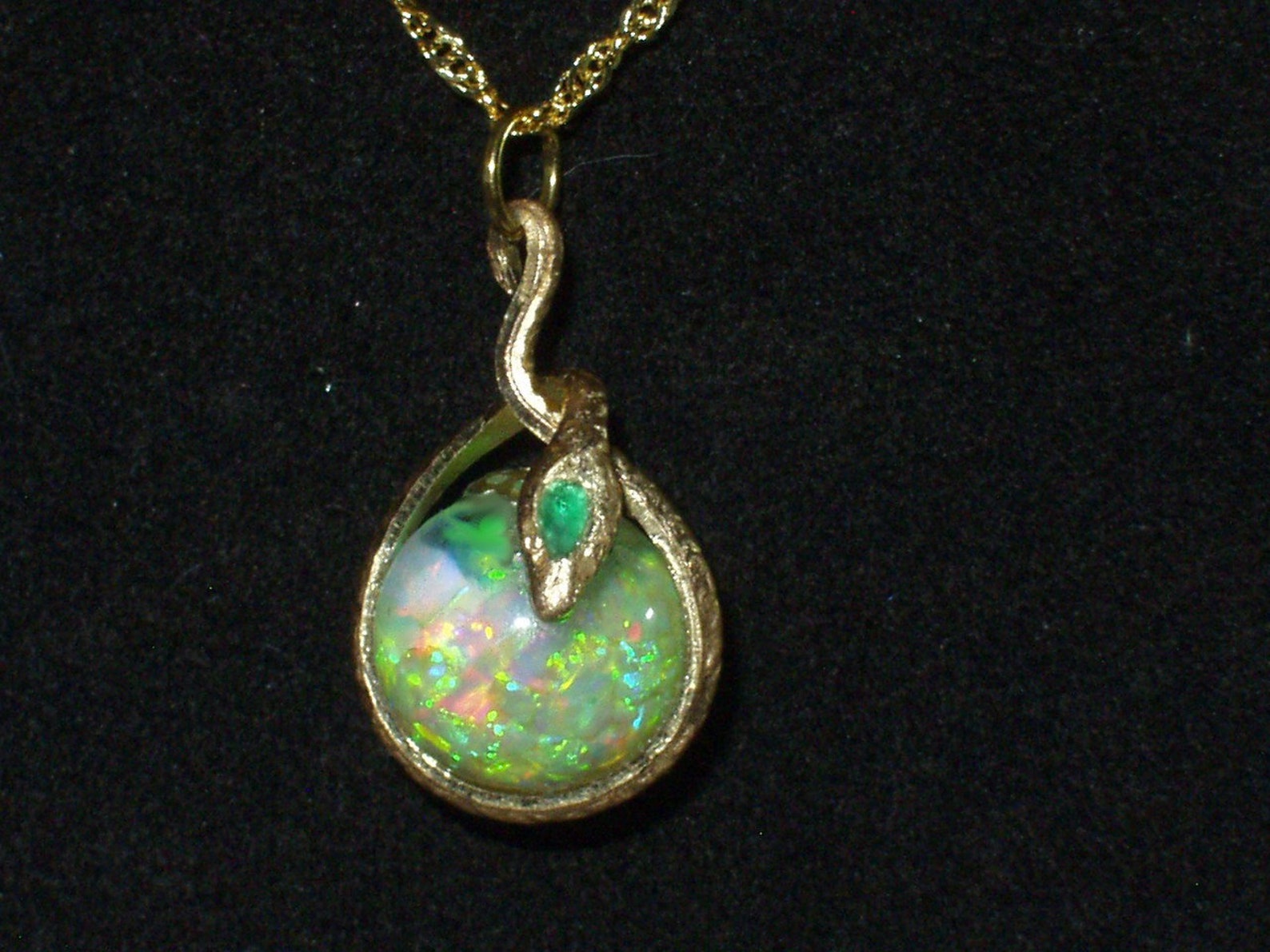Opal Emerald Necklace Pendant Snake Gold Filled Chain Floating Opals in ...