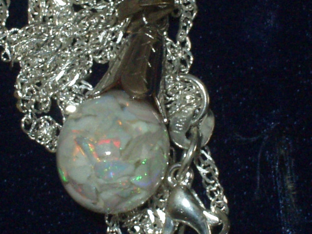 Vintage Floating Opal Necklace Pendant Sterling Opals Float in Glass ...