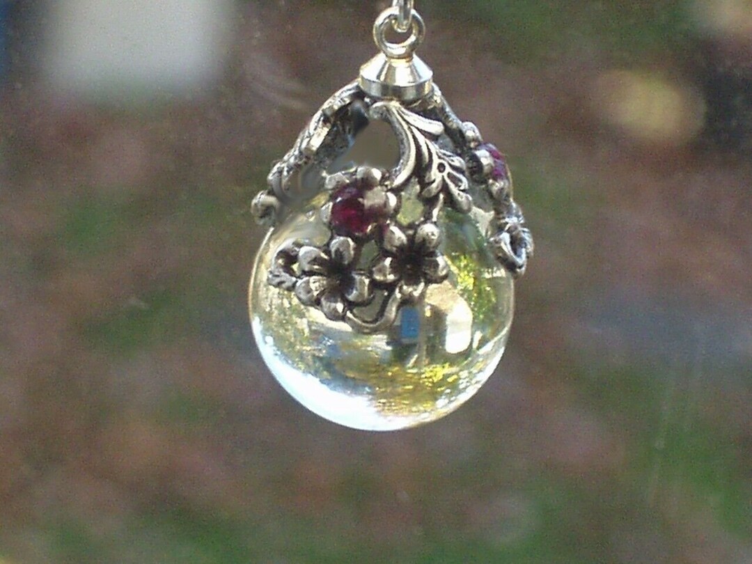 Rock Crystal Quartz Pendant Necklace Pools of Light With Ruby Floral ...