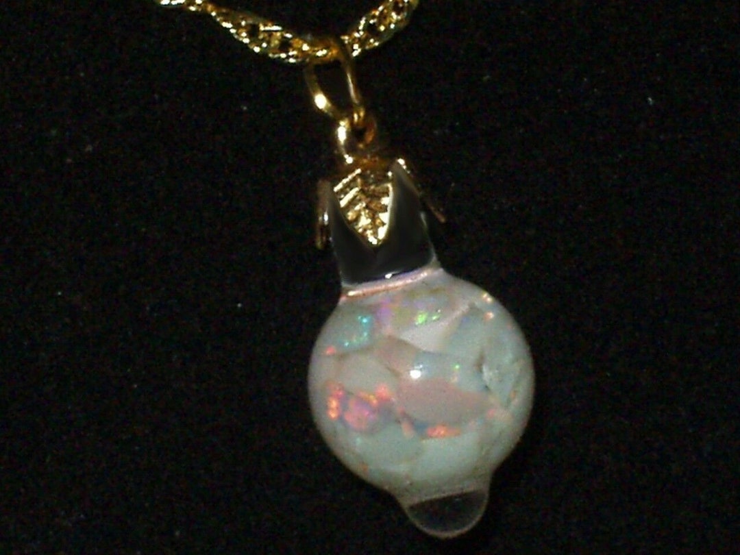 Opal Necklace Pendant Fiery Floating Opals Teardrop Glass Vial Gold ...