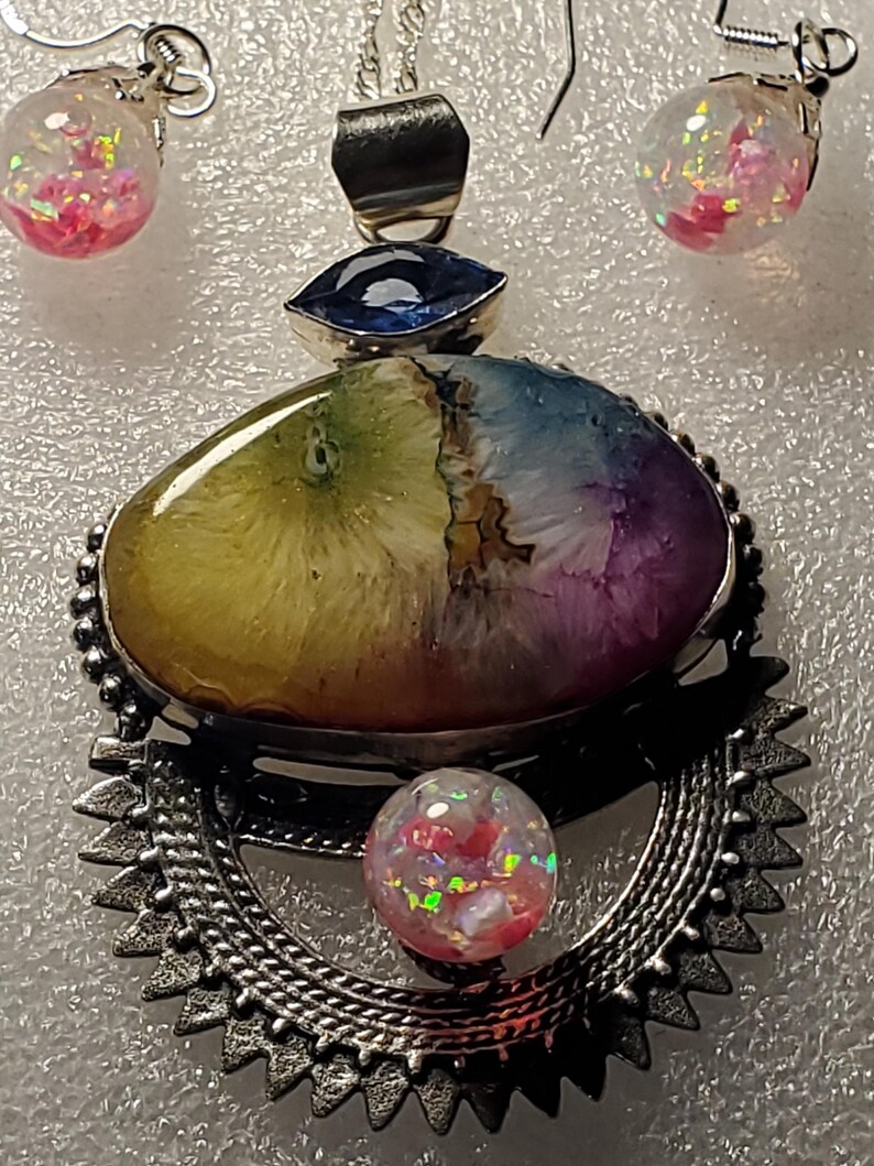 Large Rainbow Solar Quartz Floating Opals Topaz Necklace and Earrings ...