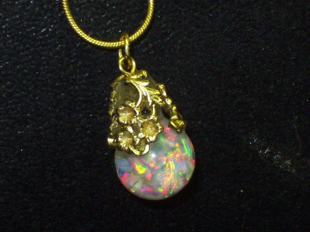 Opal Necklace Pendant Floating Opals Snow Globe Pendant Necklace Floral ...