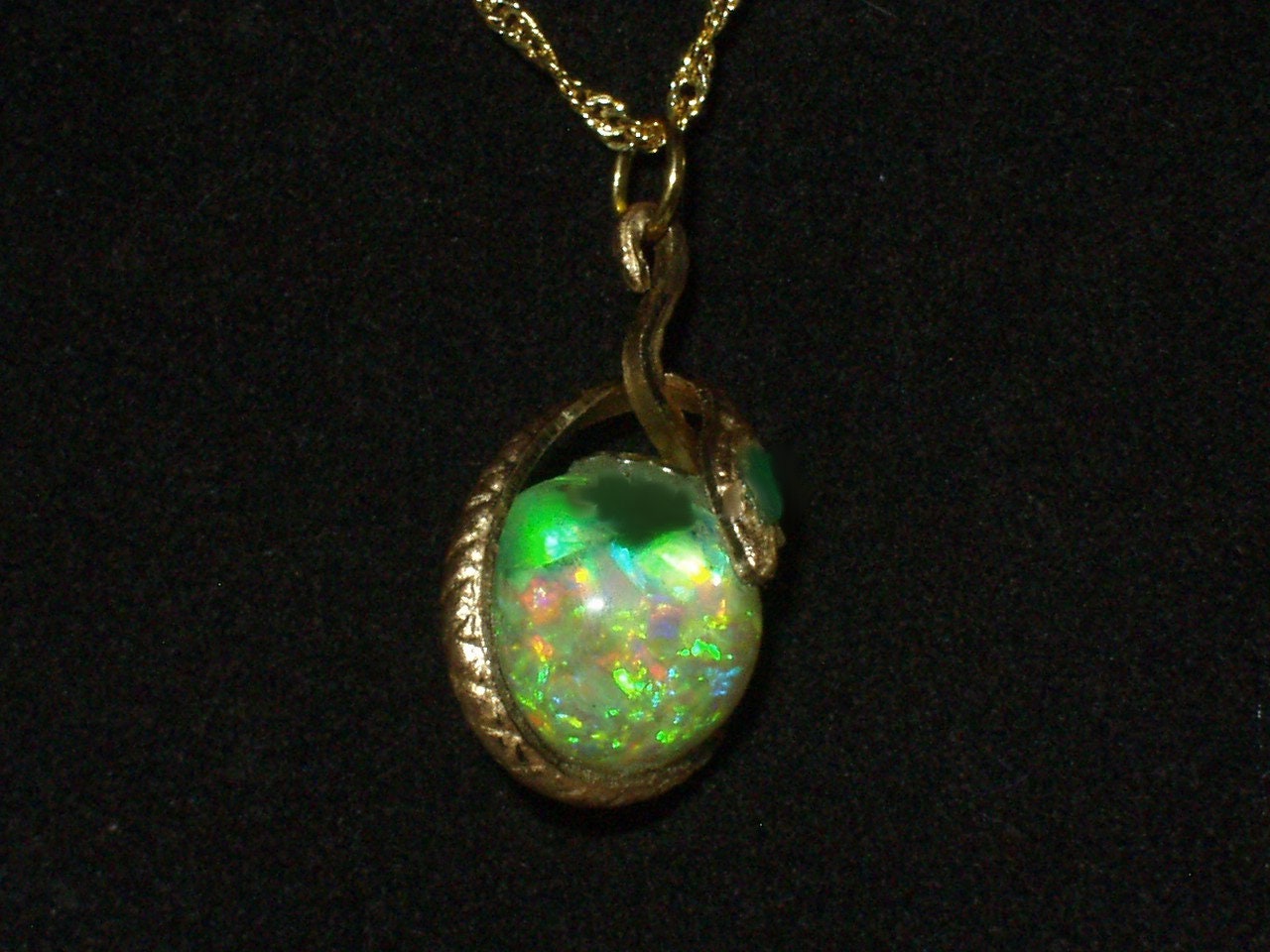 Opal Emerald Necklace Pendant Snake Gold Filled Chain Floating Opals in ...