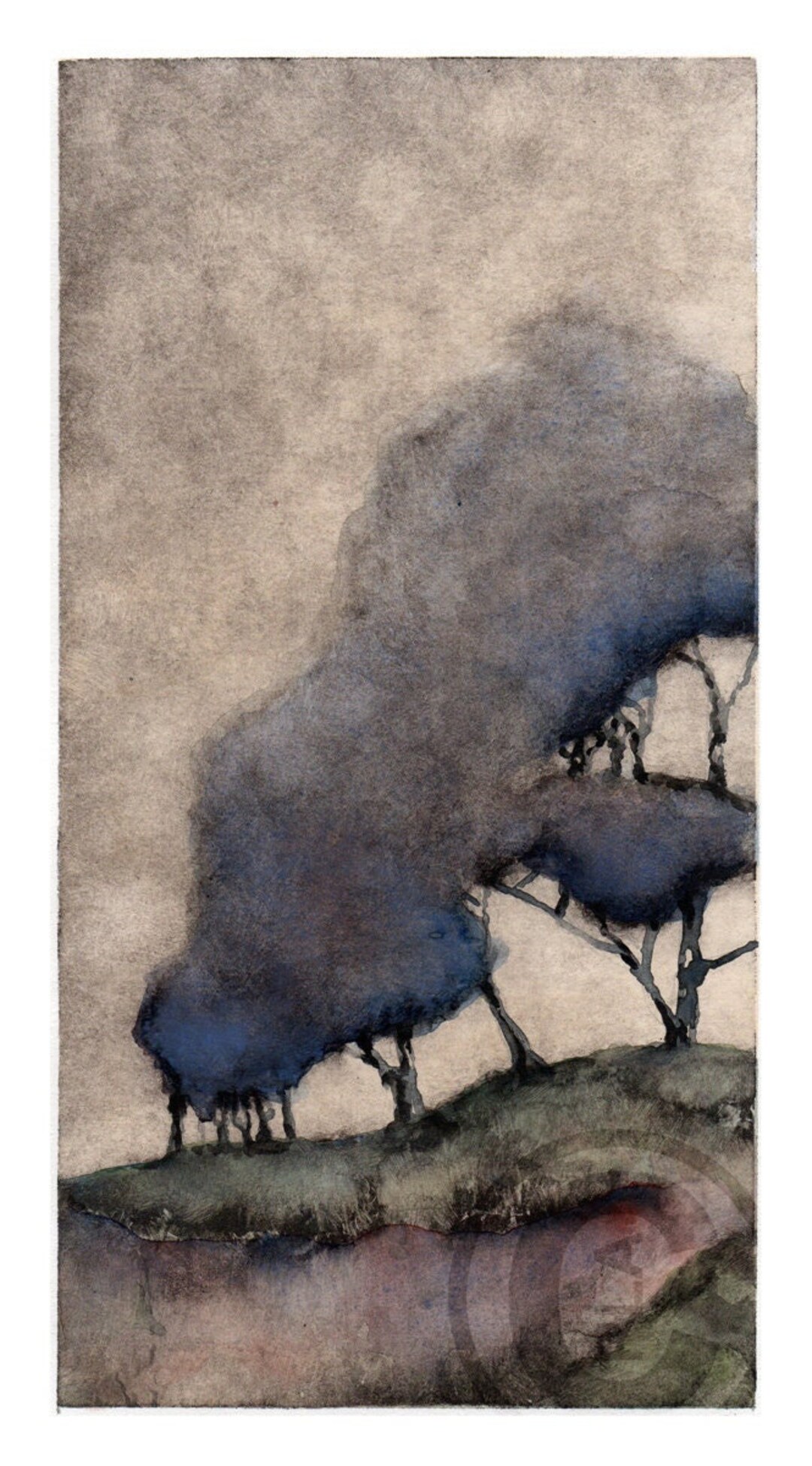 Hillside Trees (after JW Tristram) - Original Watercolour-tinted ...