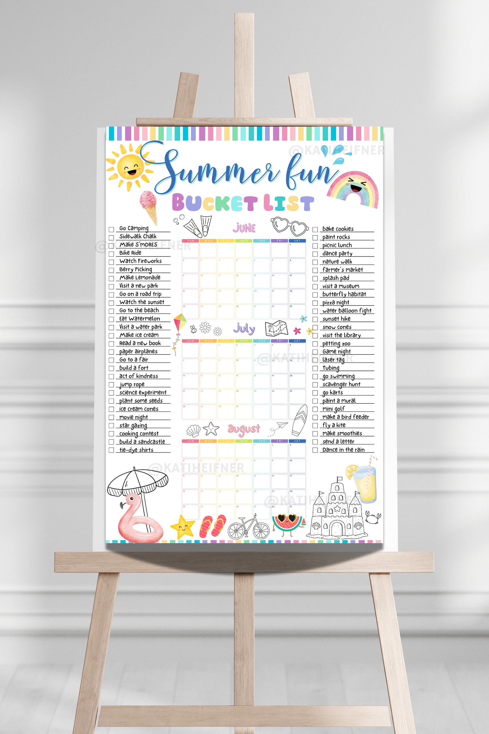 Editable Summer Calendar Printables Instant Digital Download Summer Fun ...