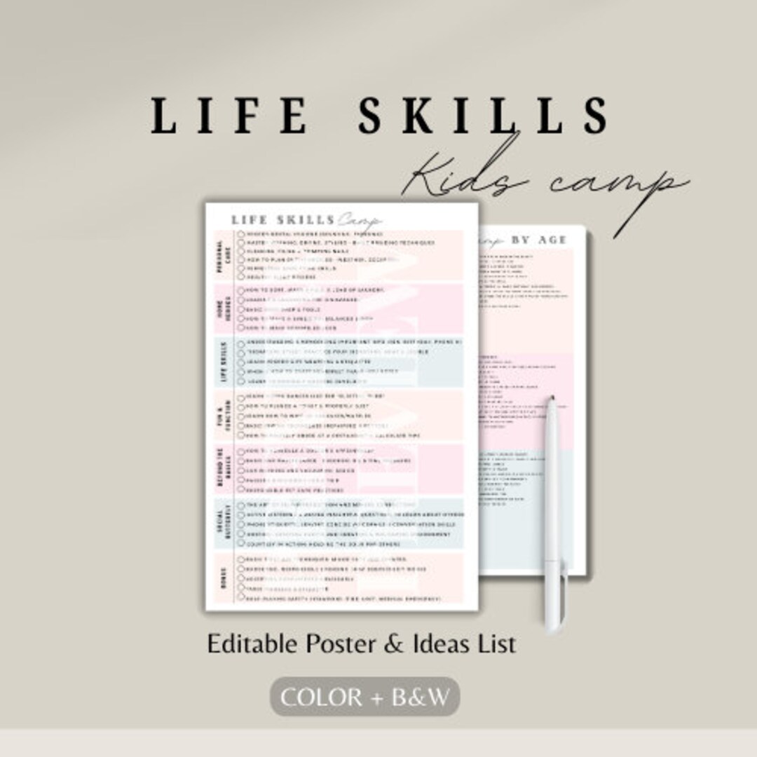 Life Skills for Kids Checklist- Instant Download- Editable List, Life ...