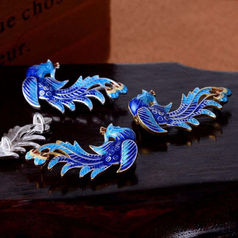1pair/2pair Cloisonne Enamel Phoenix Pendant as Jewelry Craft Supplies ...