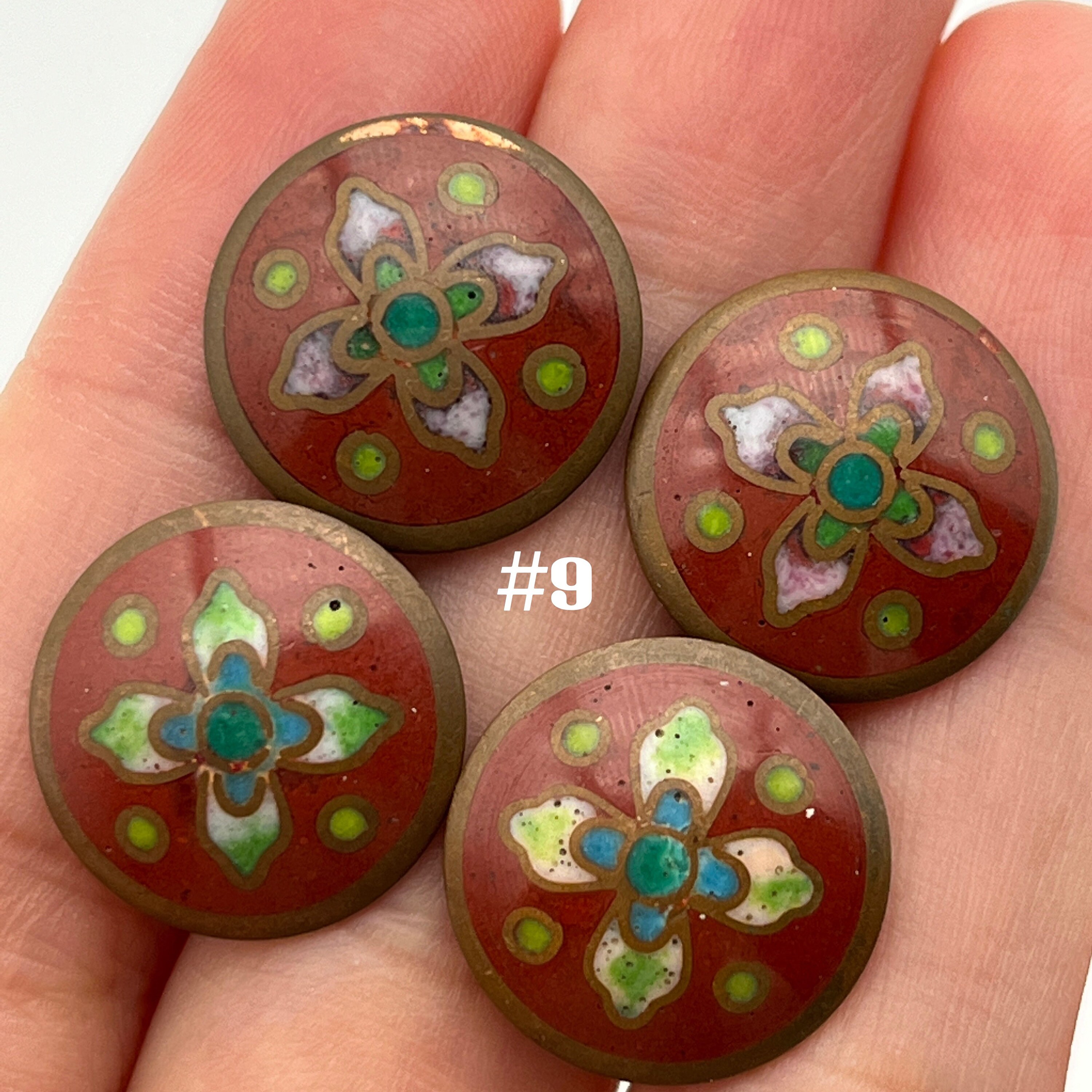 16mm 70S Antique Chinese Cloisonné Enamel Round Floral Flower Button ...