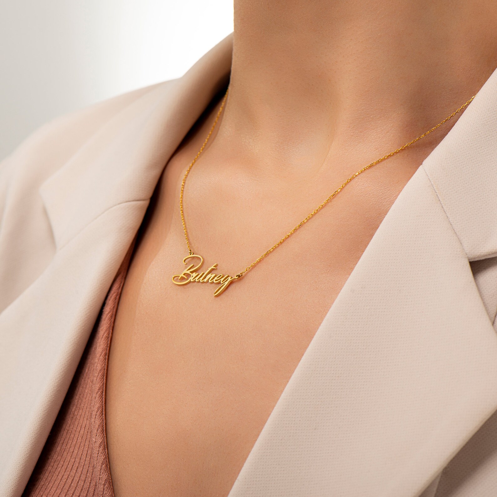 Gold Script Name Necklace Gothic Name Necklace 14k Gold Etsy