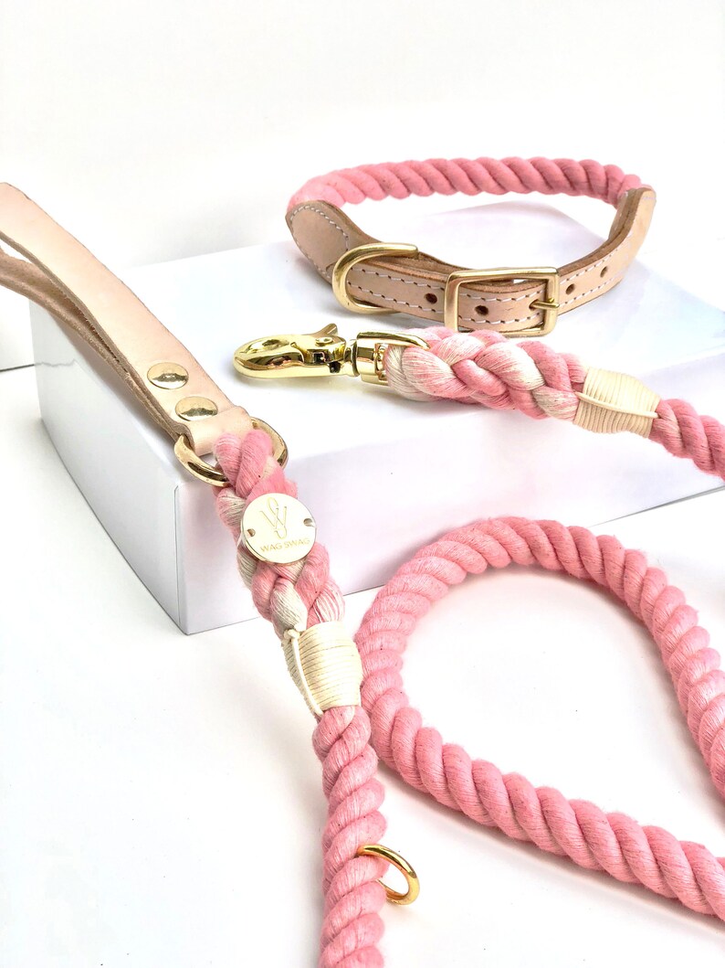 Light Pink Rope Leash Cotton and Leather Leash Dog Leash - Etsy Canada