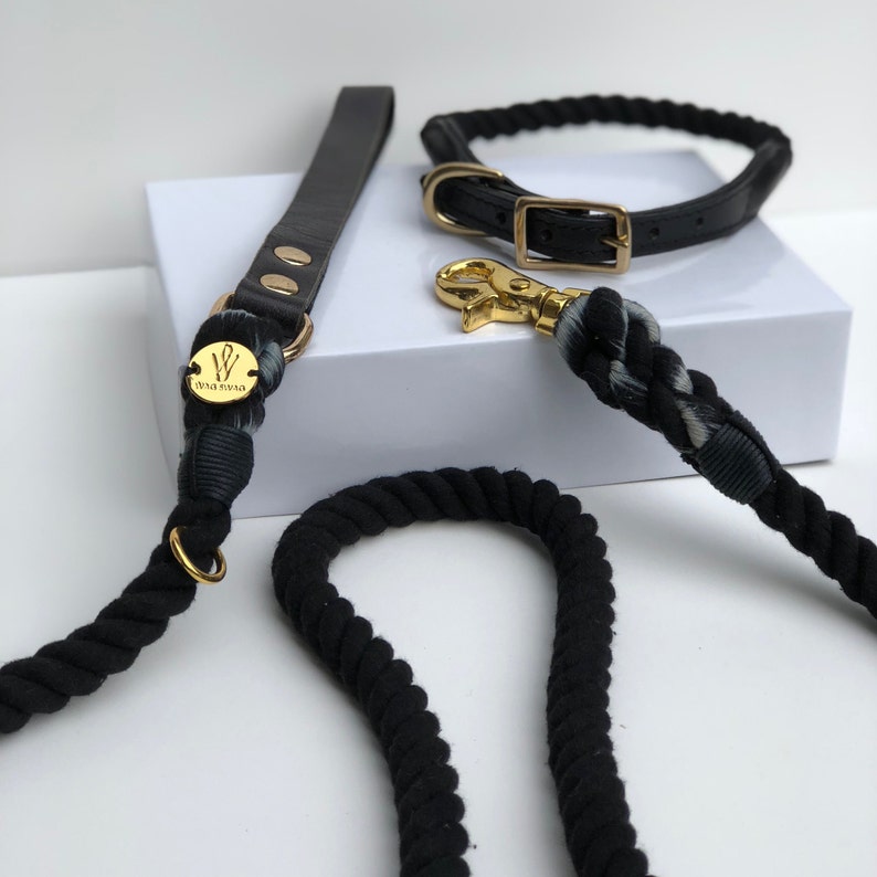 Black Dog Collar Rope Dog Collar leather collar rope | Etsy