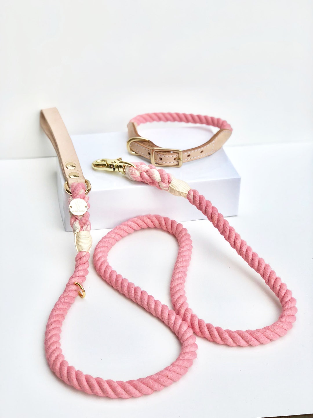 Light Pink Rope Leash | Cotton and Leather Leash | Dog Leash | Leash - Etsy