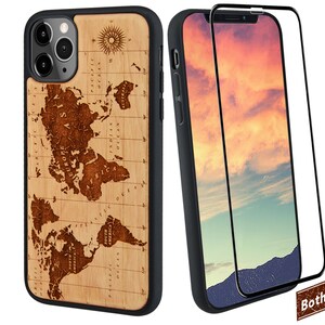 World Map Wood Phone Case Personalized For, iPhone 15,l iPhone 14 ...