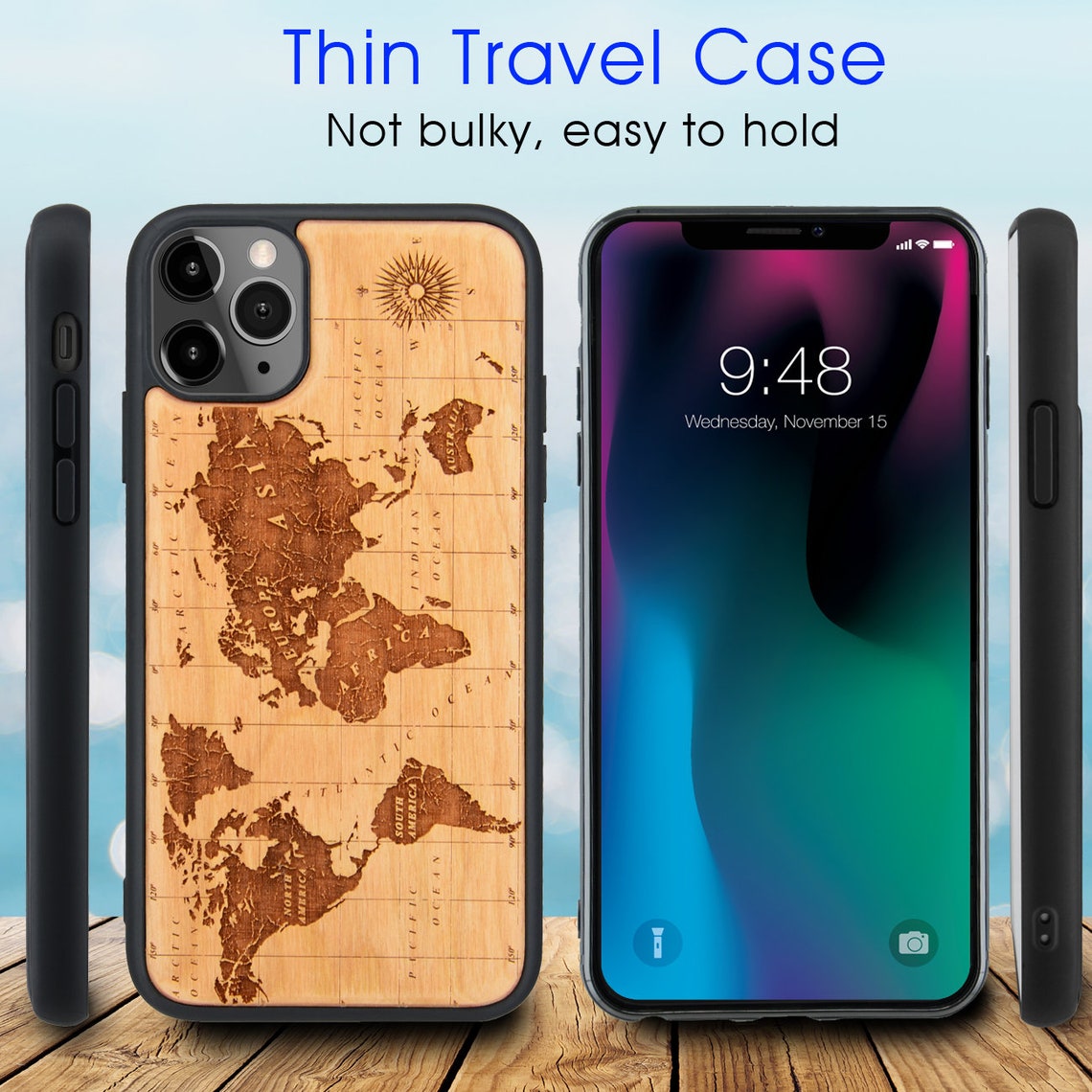 World Map Wood Phone Case Personalized Optimal Screen - Etsy