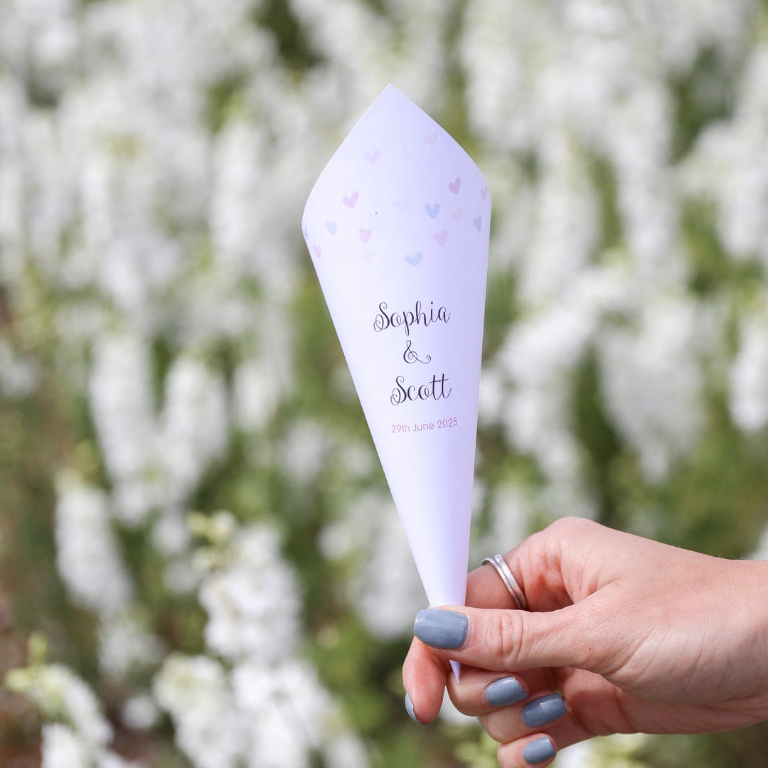 Personalised Heart Design Wedding Confetti Cone Box | 25 Confetti Cones ...