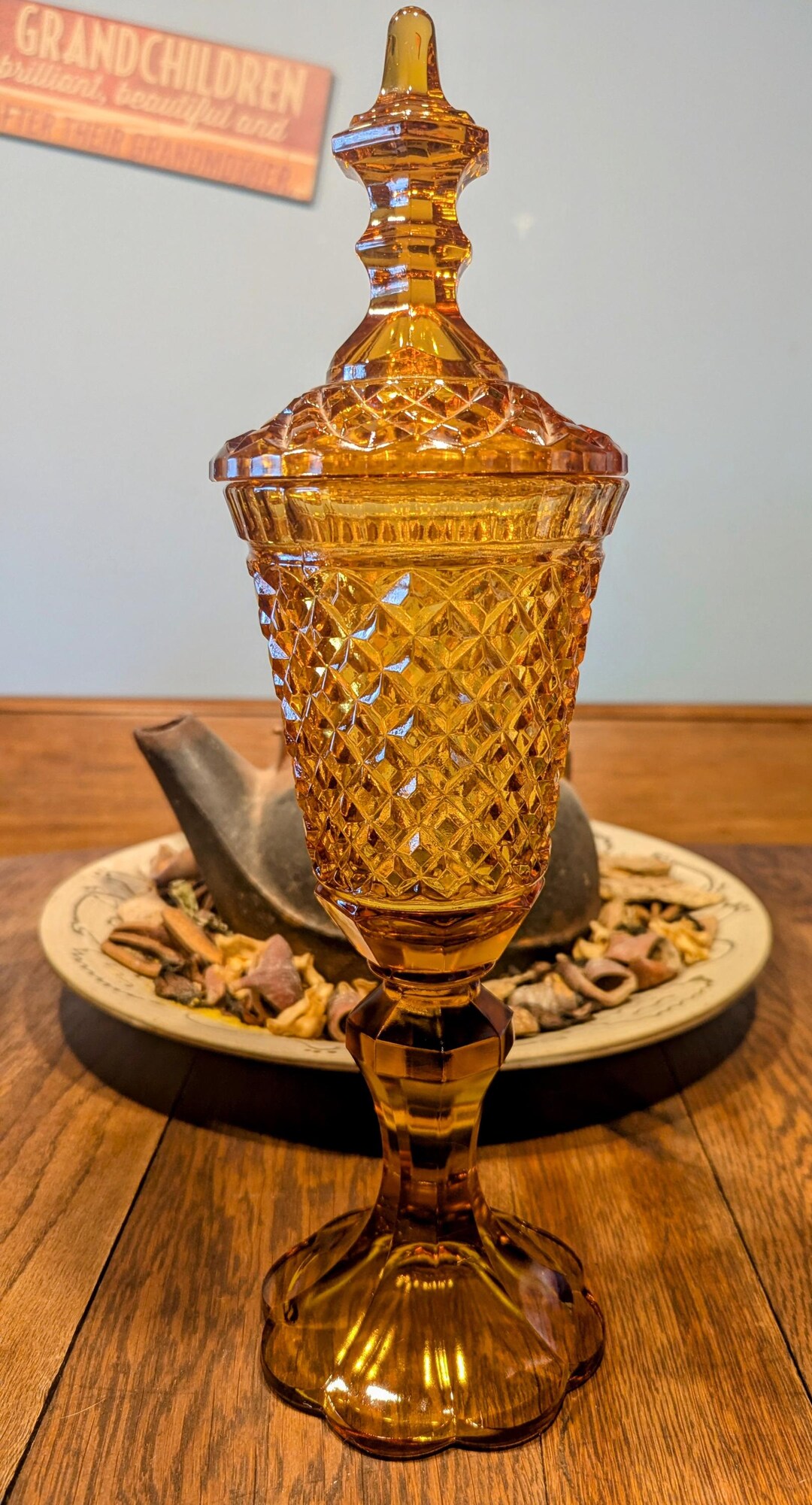 Vintage Amber Indiana Glass Diamond Pattern Candy Dish. - Etsy
