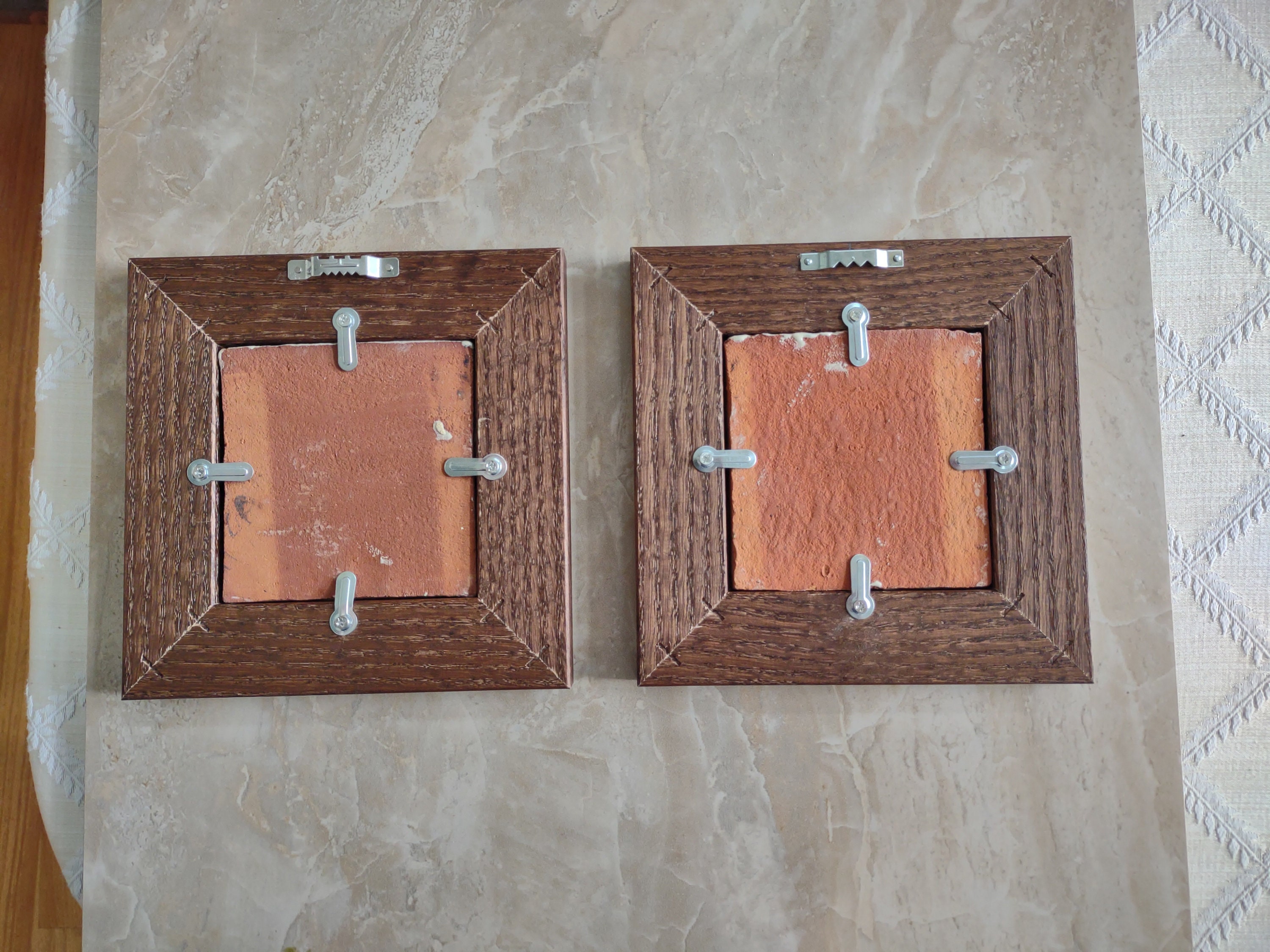 Set of 2 Talavera Tiles in Mission Style Oak Frames, 4x4 In. Mexican ...