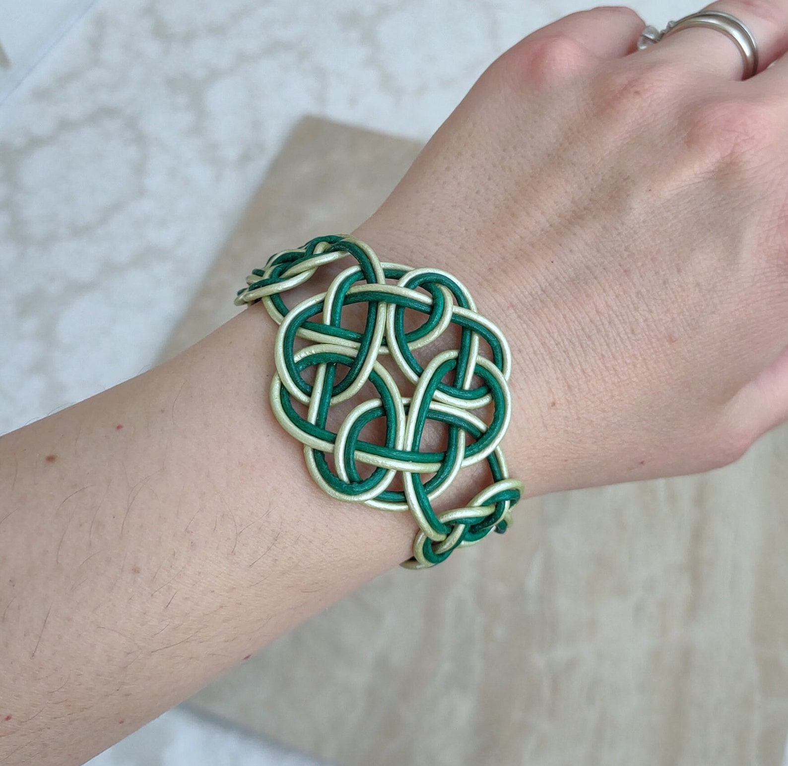 Celtic Knot Bracelet, Green Leather Cord, Irish Bracelet, Gold Toggle ...