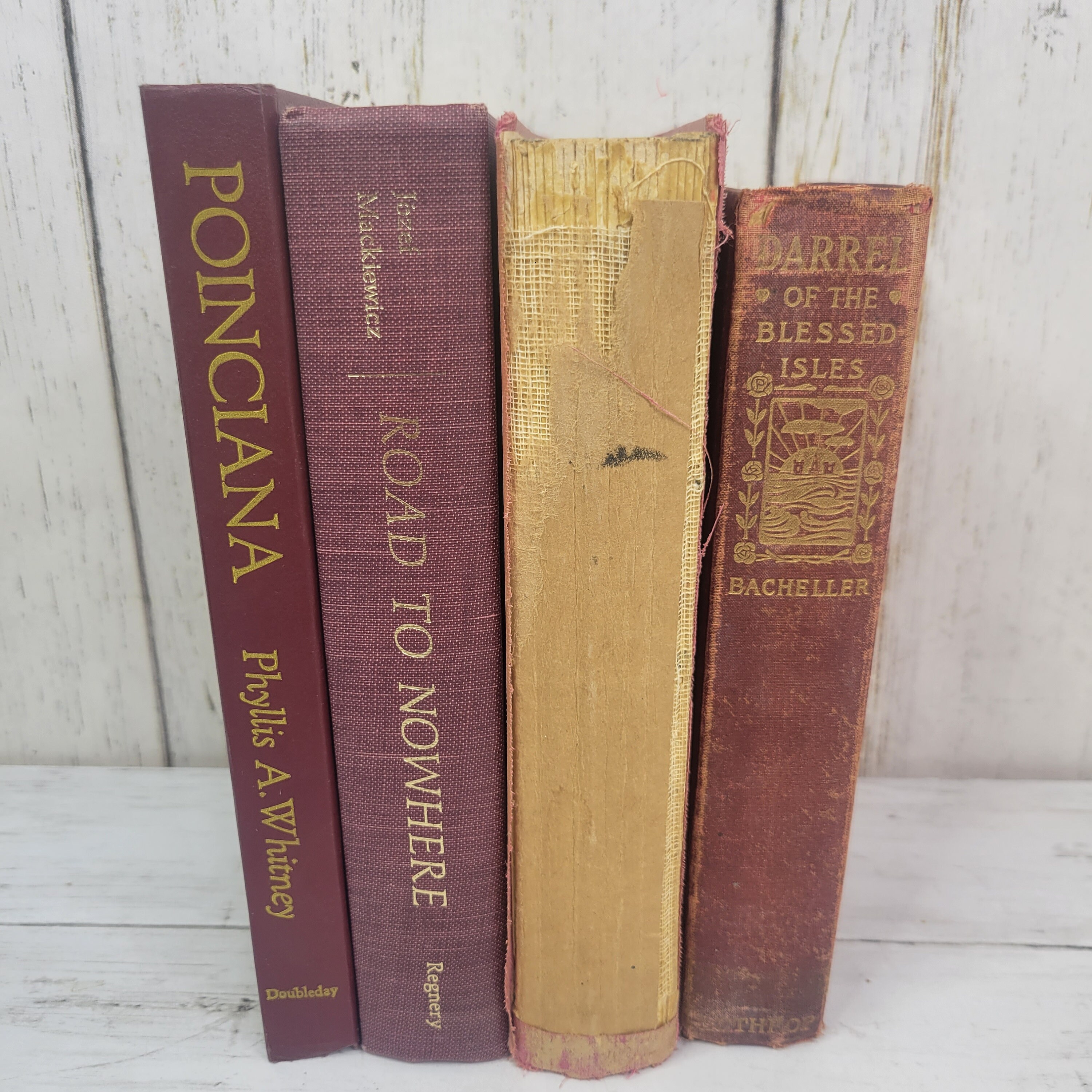 Vintage Books for Decorating, Rustic Unbound Books, Red and Brown Bookstack, Wedding Decor ...