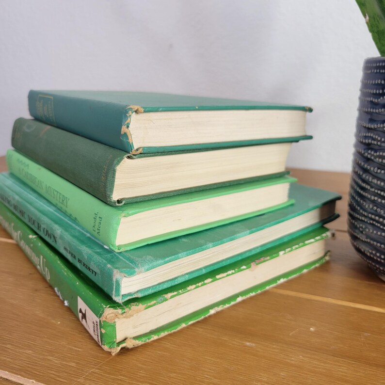 Vintage Decorative Green Bookstack, Books for Rustic Decor, Antique ...