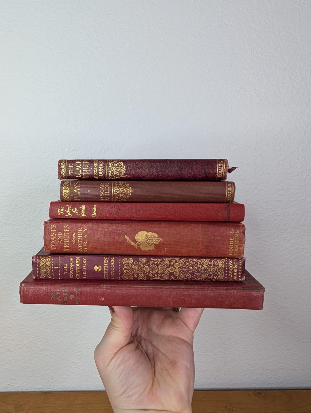 Tiny Decorative Bookstack, Books for Rustic Decor, Tiny Red Antique ...