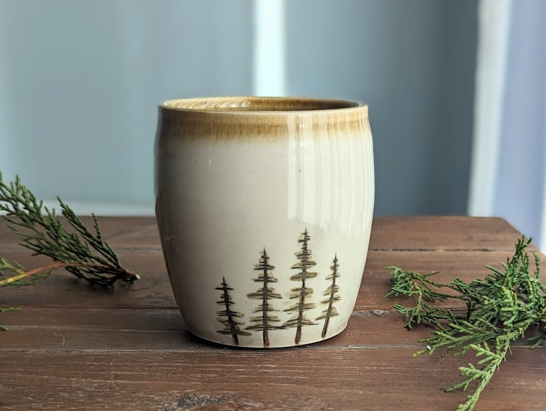 Pine Tree Pottery Tea Cup Ceramic Sipper 12 Ounce Tumbler - Etsy
