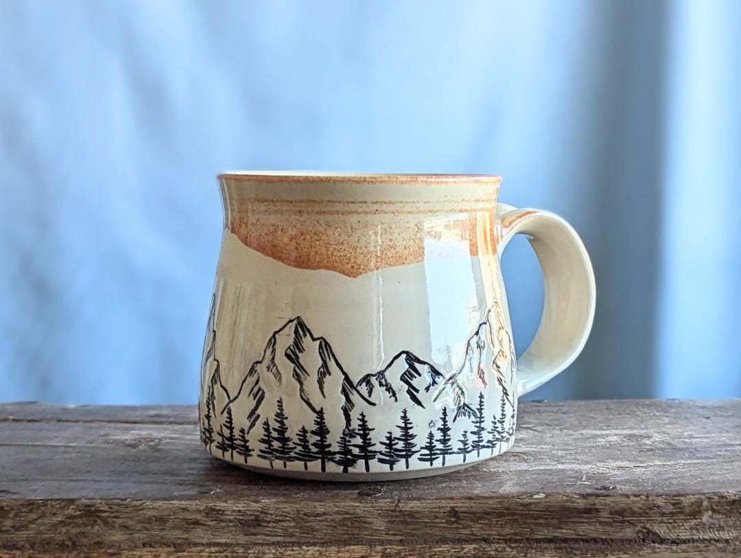Mountain Landscape Mug, 14 Ounce Coffee Mug, Handmade Pottery Cup ...