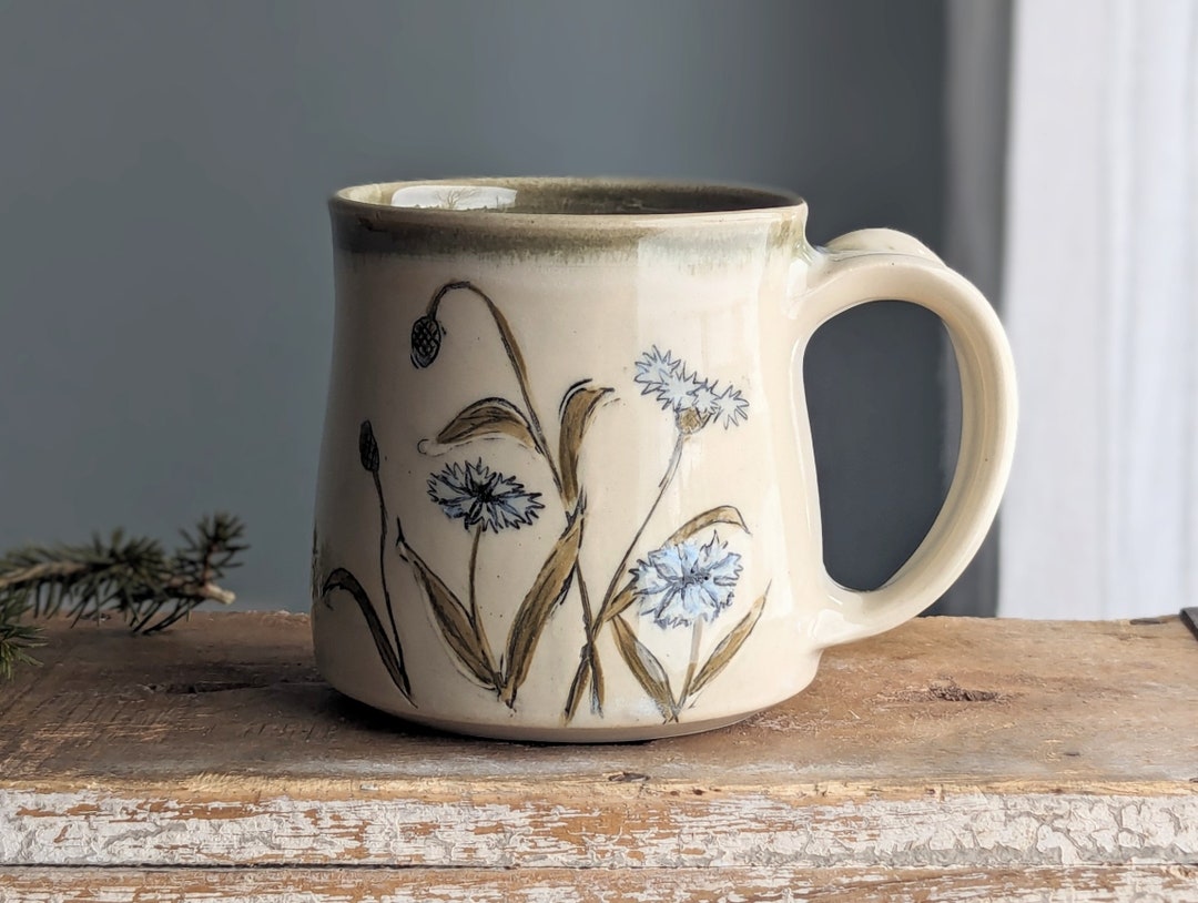 Handmade Pottery Flower Mug, Ceramic Coffee or Tea Mug, Wheel Thrown ...