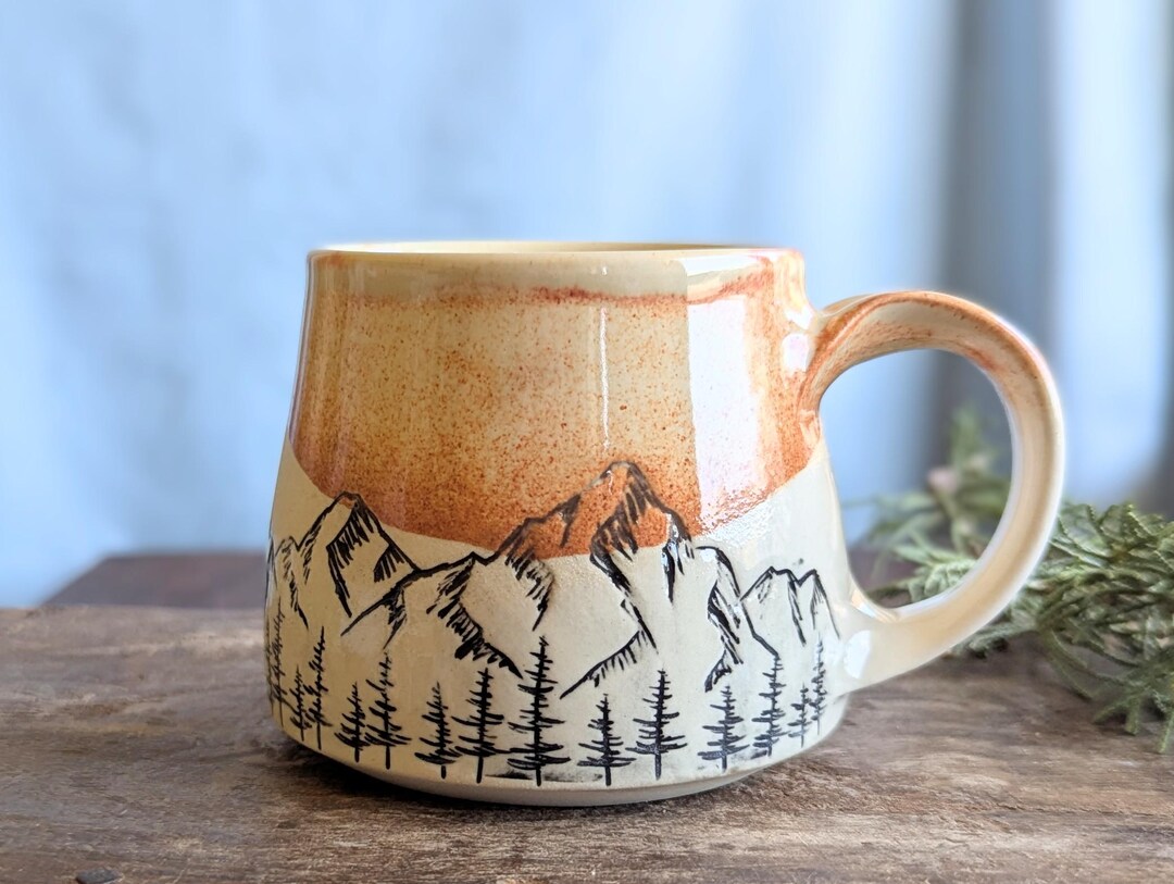 Mountain Landscape Mug, 10 Ounce Coffee Mug, Handmade Pottery Cup ...