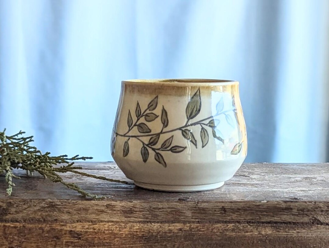 Vine Covered Pottery Cup, Ceramic Sipper, 8 Ounce Tumbler, Decorative ...