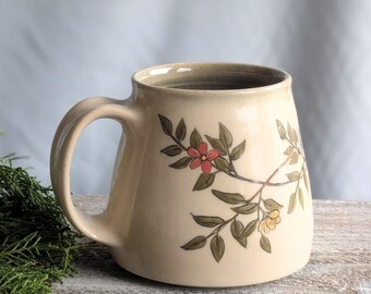 Handmade Pottery Vine Mug, 12 Ounce Ceramic Coffee Mug, Colorful Flower ...