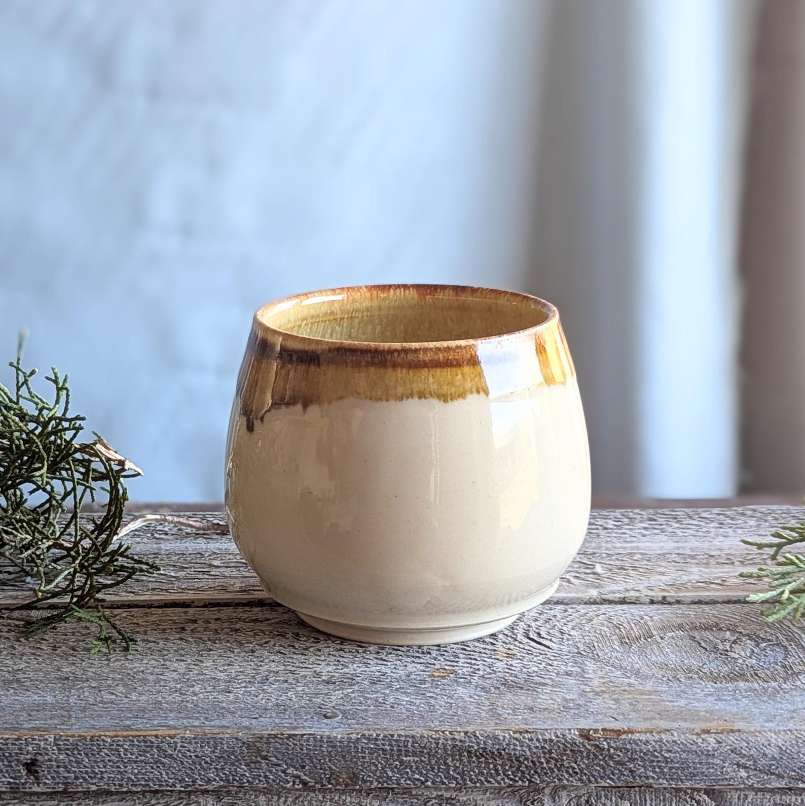 Pine Tree Pottery Tea Cup, Ceramic Sipper, 10 Ounce Tumbler, Decorative ...