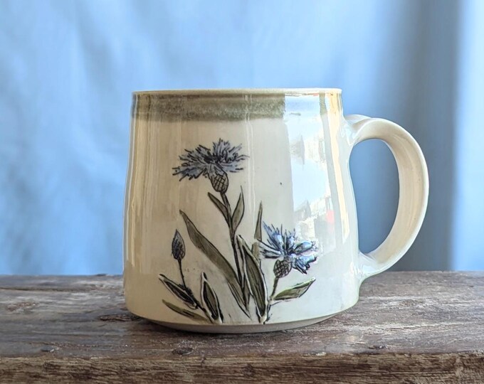 Handmade Pottery Flower Mug, Ceramic Coffee or Tea Mug, Wheel Thrown ...