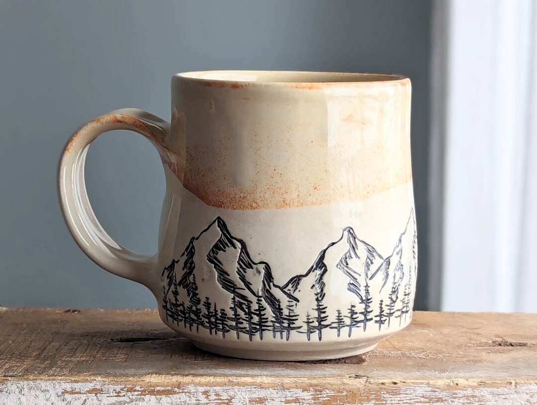 Mountain Landscape Tall Mug, 16 Ounce Coffee Mug, Handmade Pottery ...