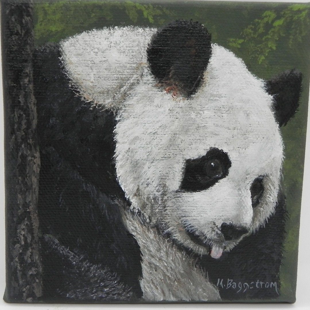Panda Bear Painting: Original Acrylic Wildlife Art, 5x5 - Etsy