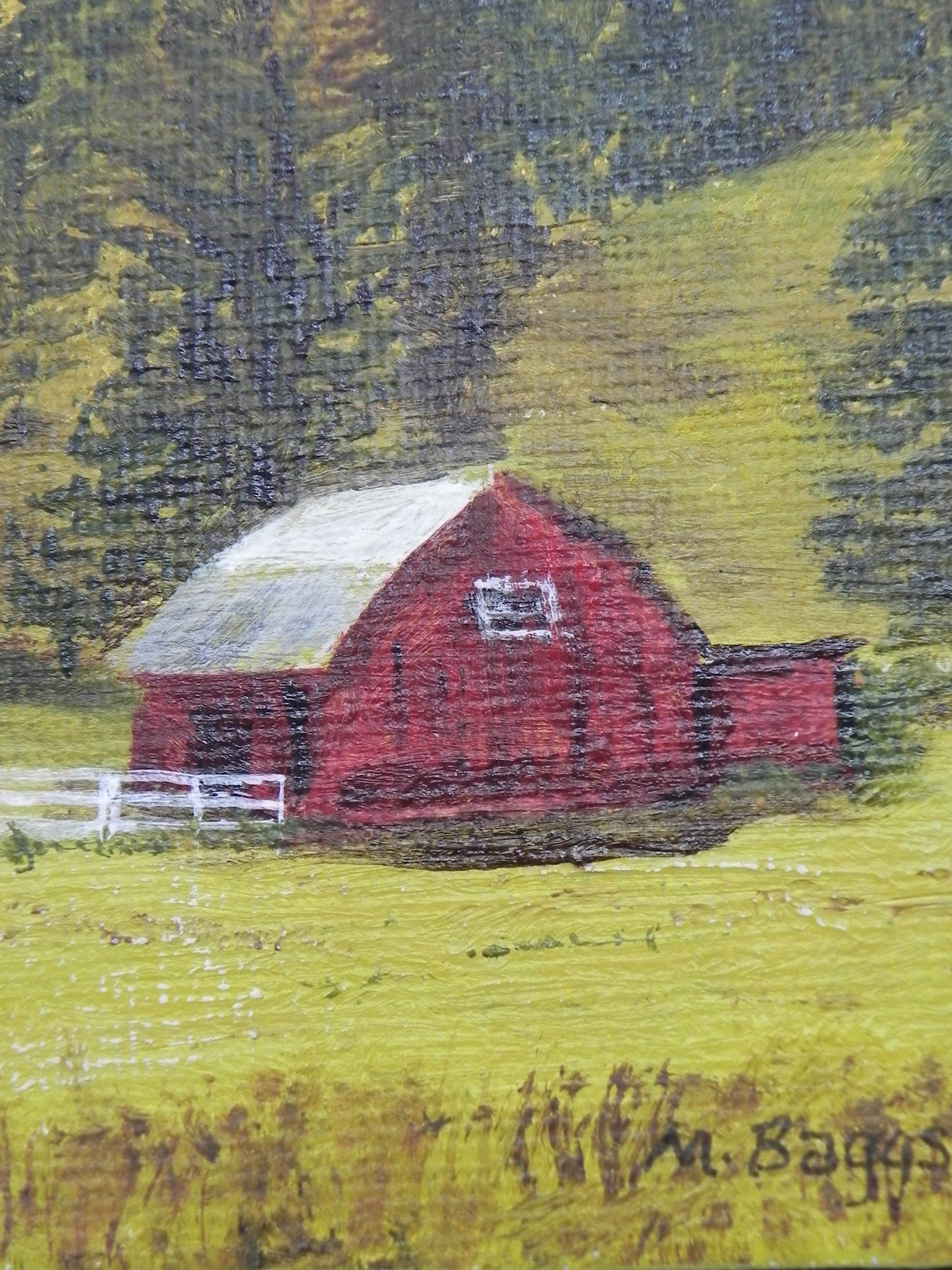 Original Barn Landscape Painting: Rustic Acrylic Art (3x3 Inch) - Etsy