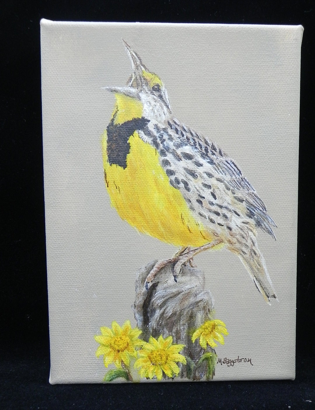 Western Meadowlark Painting: Original Acrylic Bird Art (5x7 Inch) - Etsy