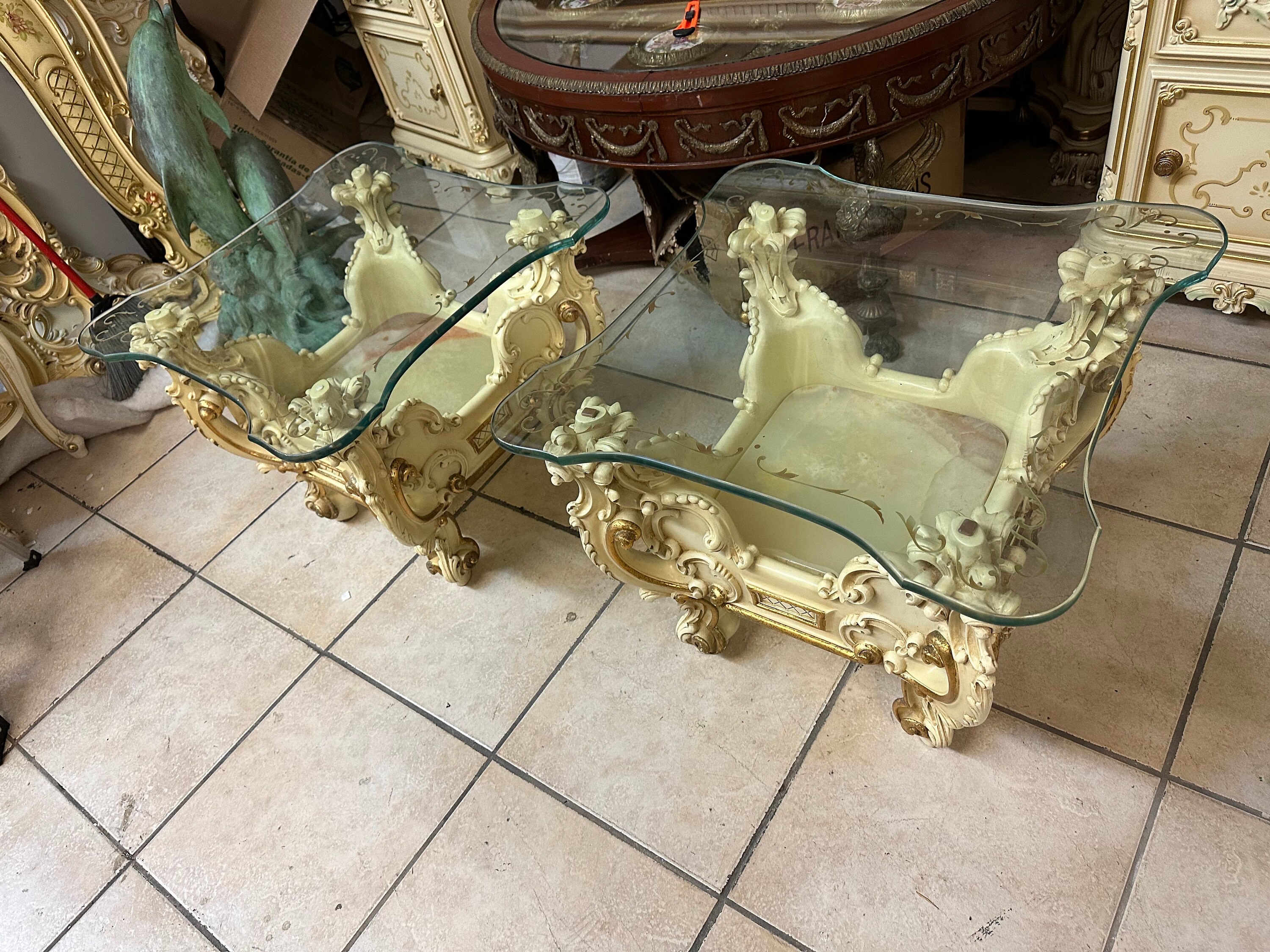 Pair SILIK Italian Rococo Baroque Pair Side Tables With Real Onyx Italy ...