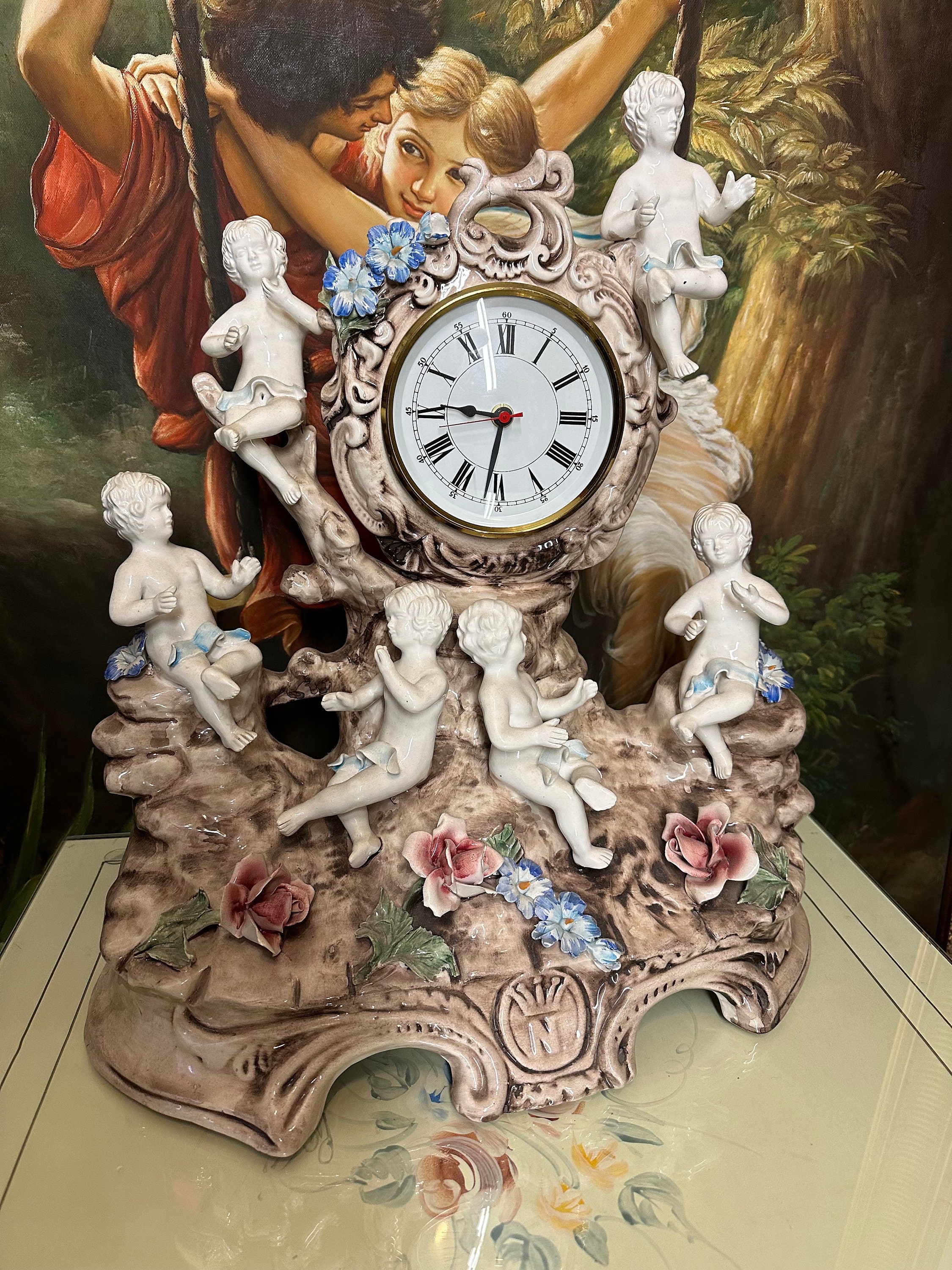Italian Porcelain Capodimonte Clock 3D Cherubs and Flowers Italy. - Etsy