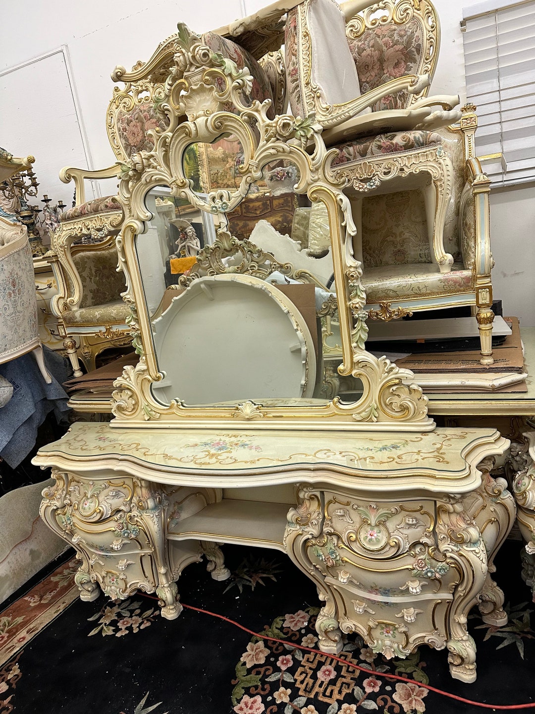 Large Italian Rococo Baroque French Mirror With Vanity Desk - Etsy