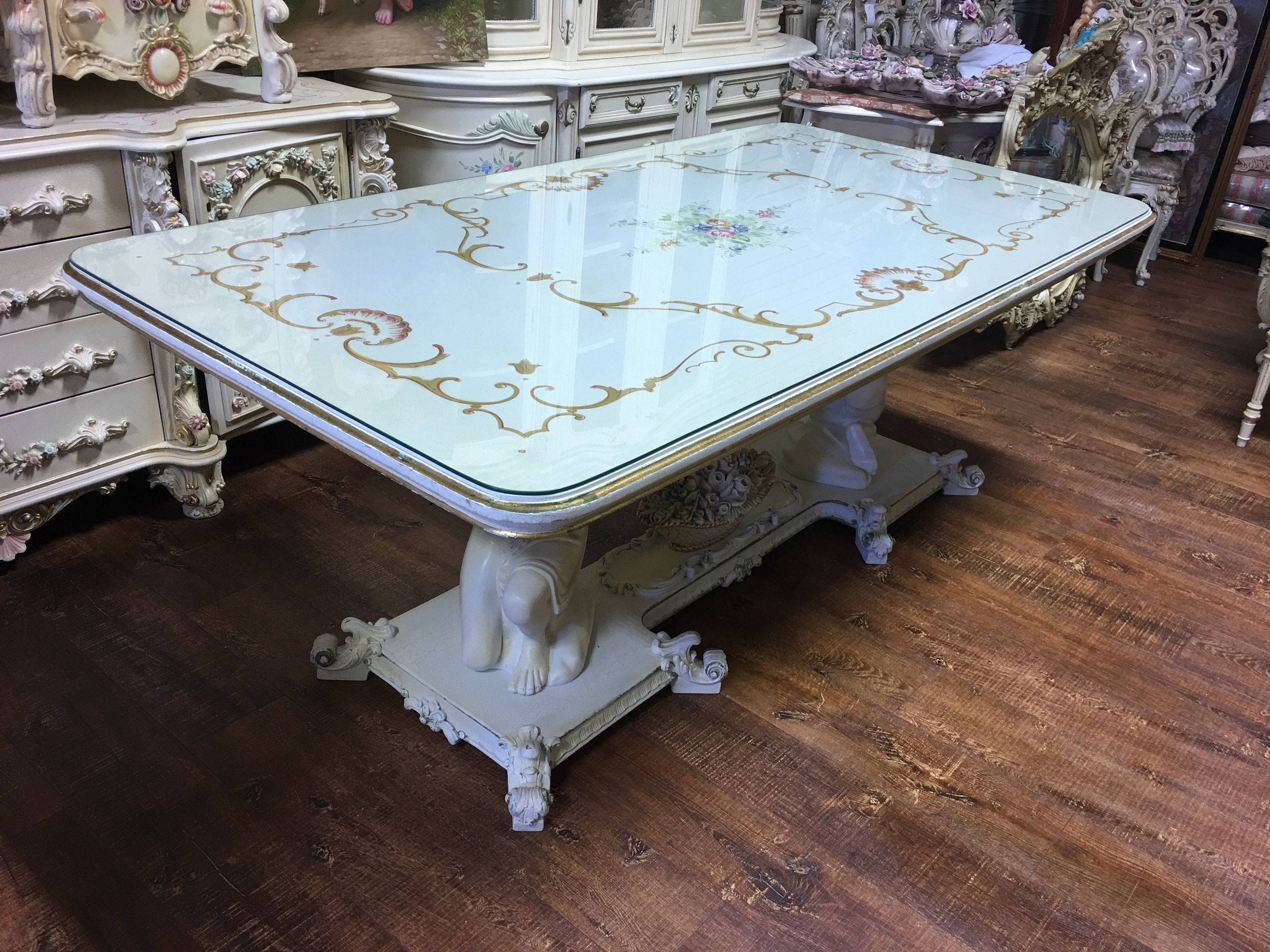 Rare Antique Italian Silik Dining Table With Statues-pedestals Italy ...