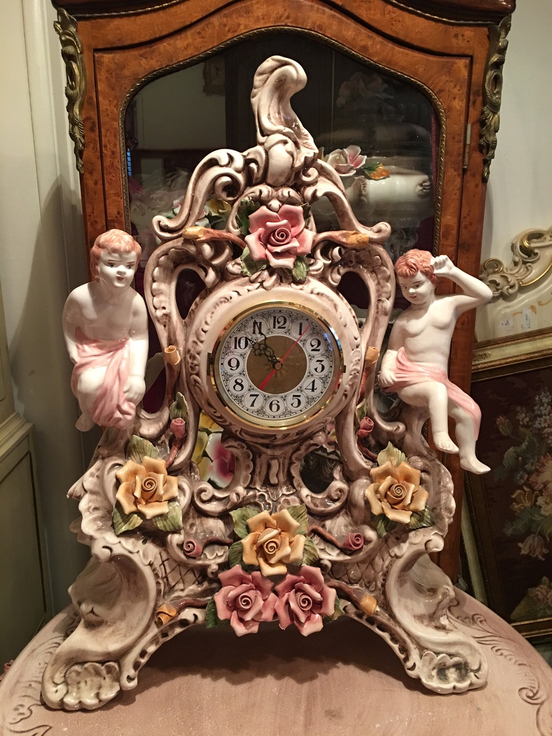 Vintage Huge Capodimonte Clock Angel Cherubs - Etsy