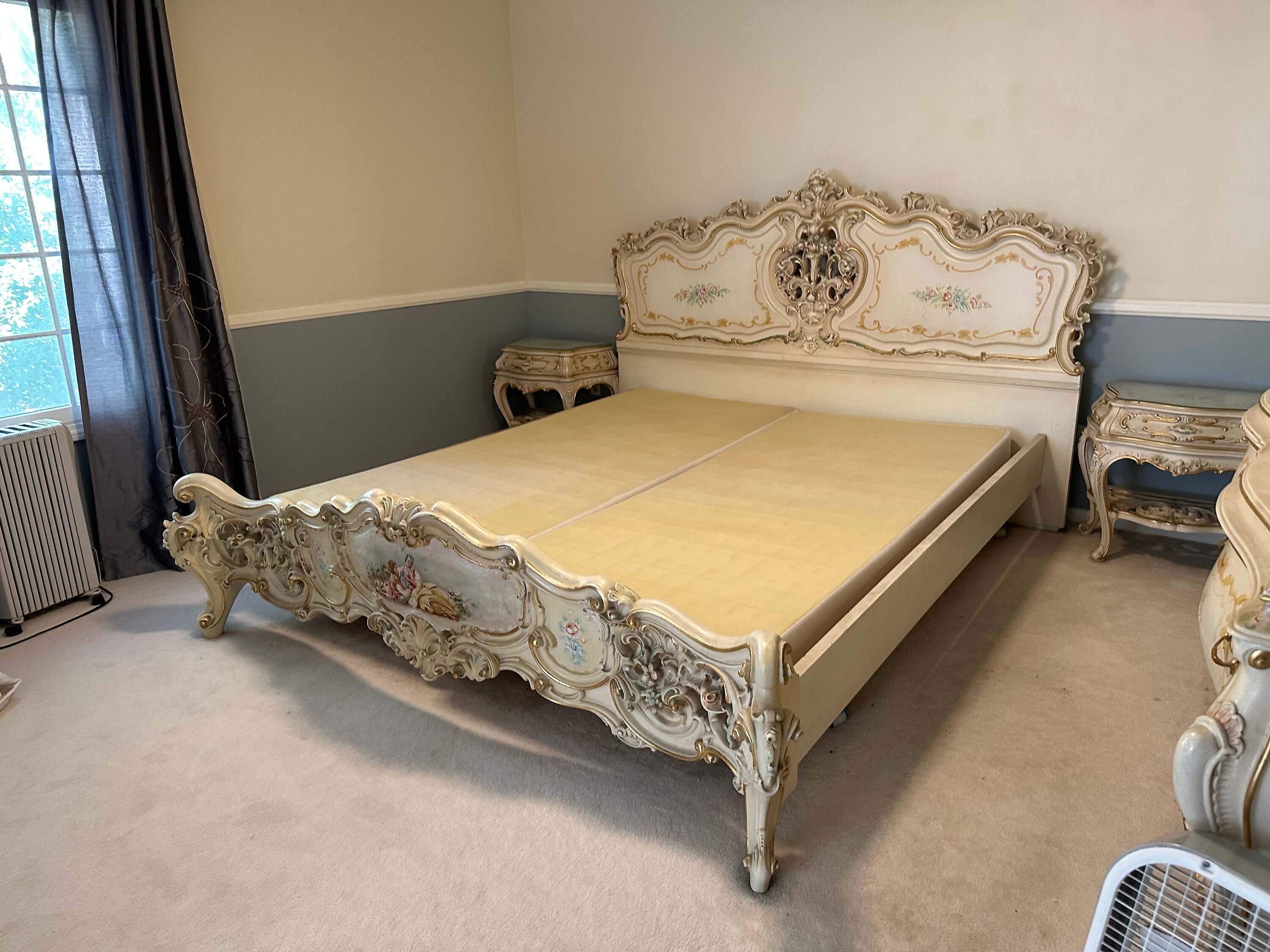 Romantic Romeo and Juliet SILIK Luxury Brand Italian BEDROOM King Bed Mirror With Dresser Two ...