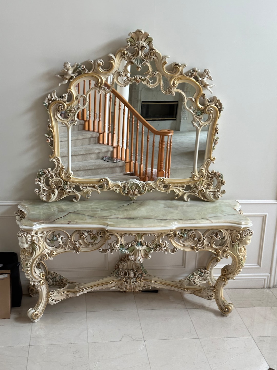 16K Italian SILIK Console Entry Table With Huge Mirror Italy Rococo ...