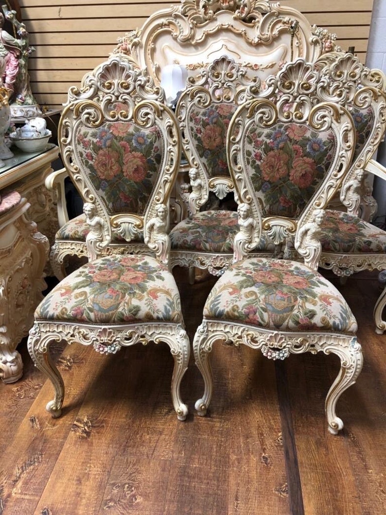 RARE Antique Italian Rococo Baroque Set of 6 Chairs With Statues Bust ...