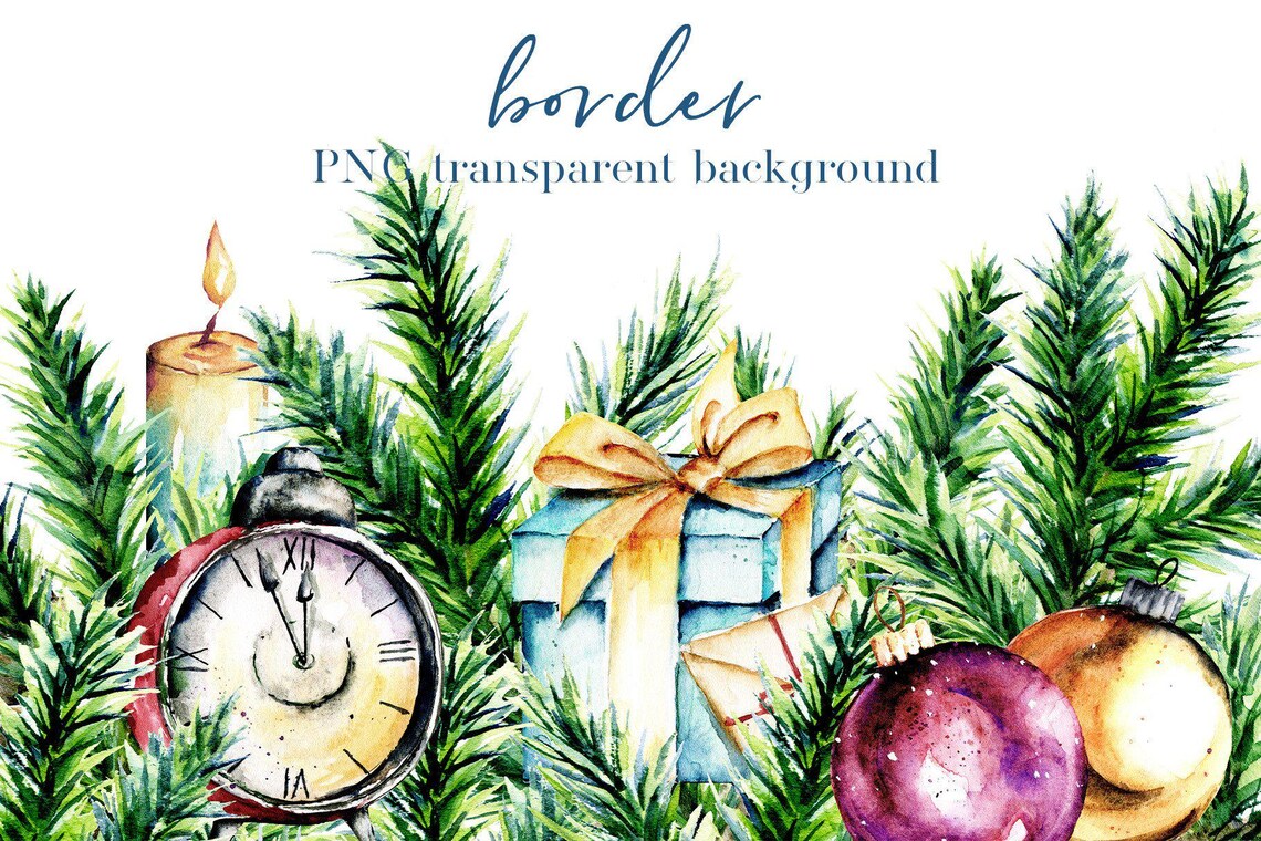 Watercolor Christmas Ornament Clipart Set | Holiday Baubles & Pine ...