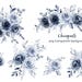 Watercolor Navy Blue Flowers and Leaves Clipart - Navy Blue Roses ...