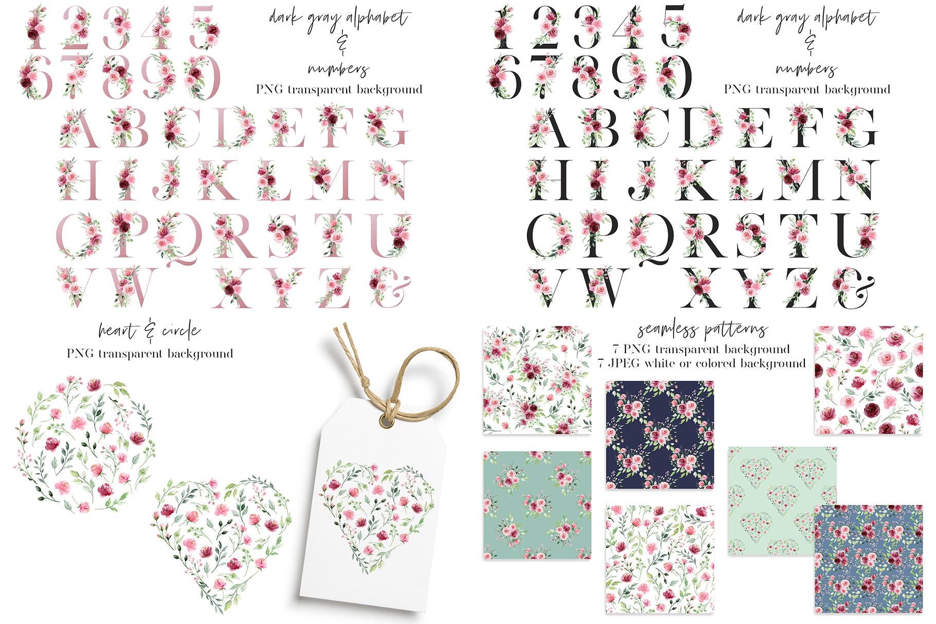 Watercolor Pink and Marsala Floral Set - Floral Borders - Bouquet ...