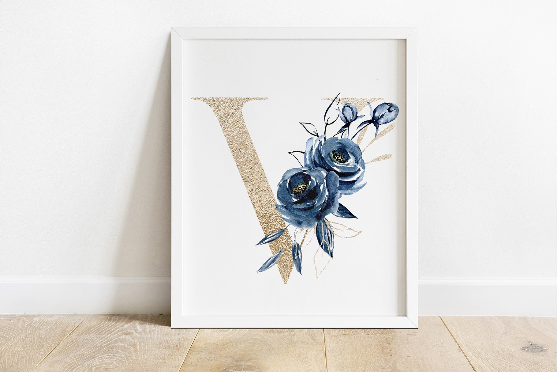 Watercolor Navy Blue Flowers Set - Navy Blue Roses, Floral Garden ...