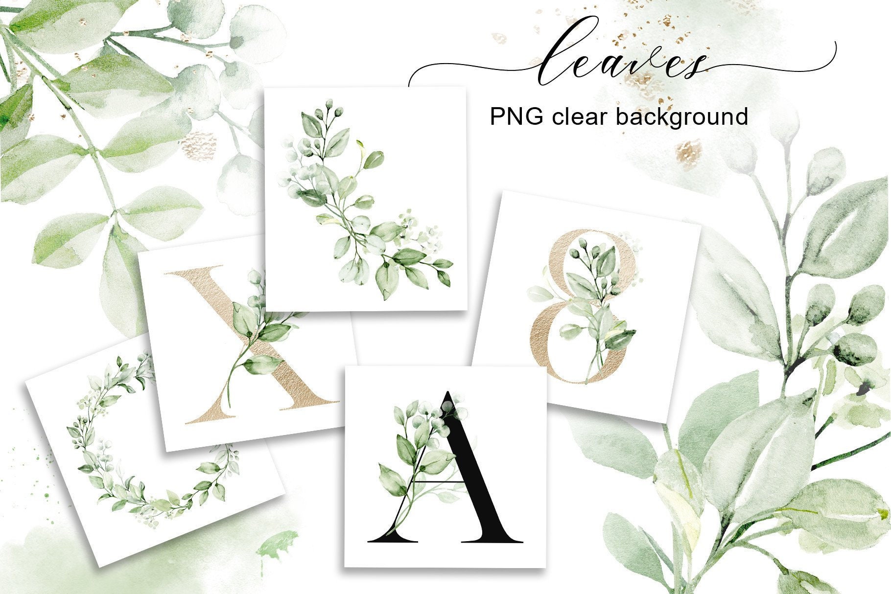 Watercolor Greenery Leaves Clipart Set - Floral Borders - Eucalyptus ...